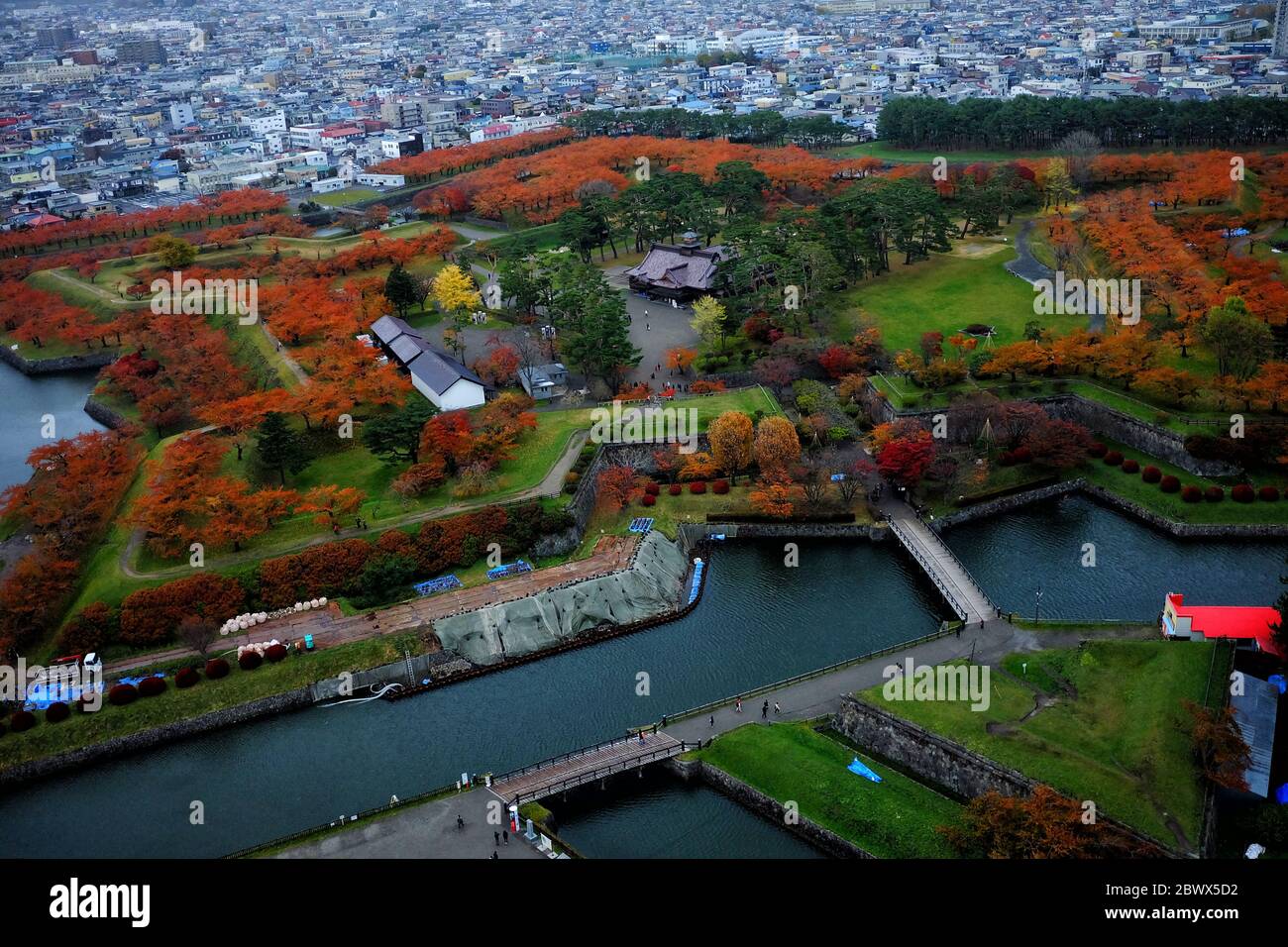 Top View of Goryokaku Fort in the Autumn where is a Famous Tourist ...