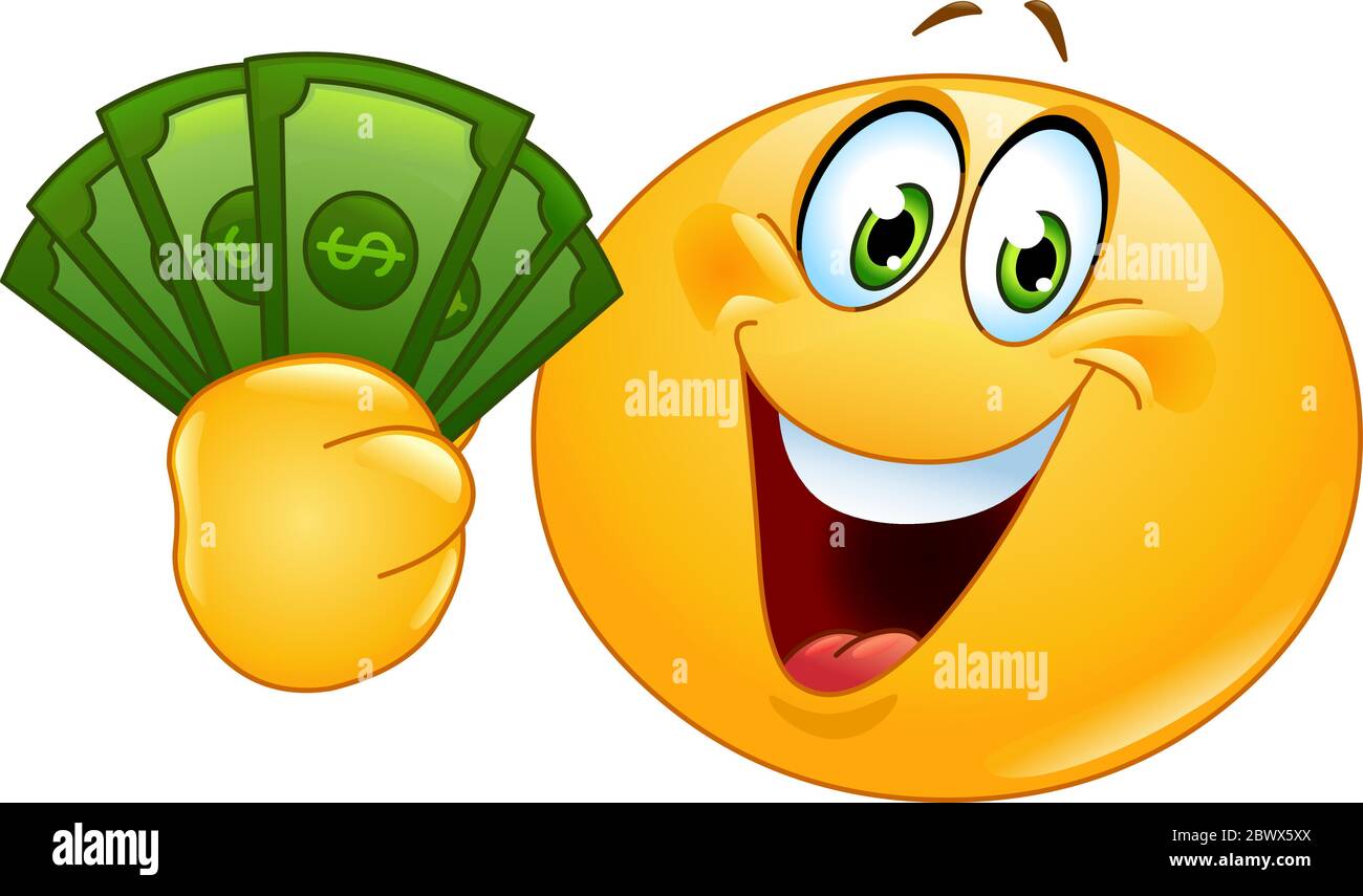 Happy emoticon holding dollar bills Stock Vector Image & Art - Alamy