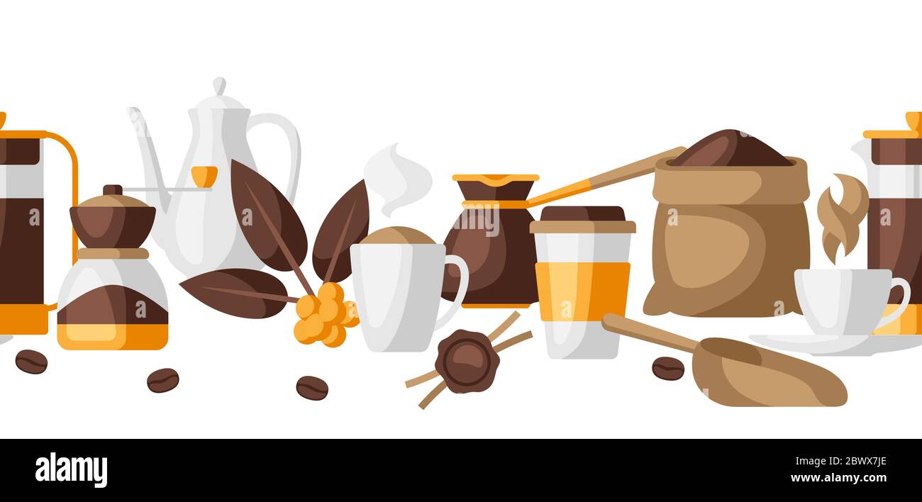 Seamless pattern with coffee icons. Food illustration of beverage items ...