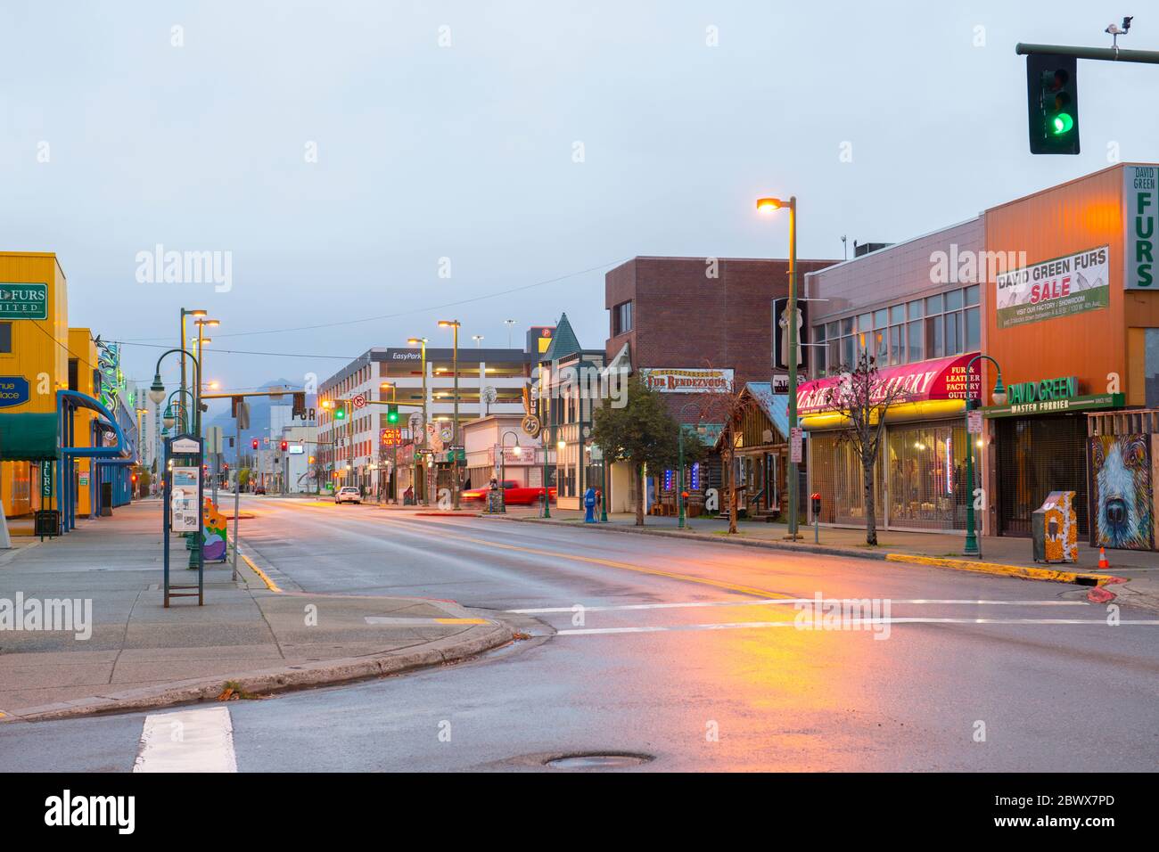 Historic buildings at night on 4th Avenue between D Street and E Street ...