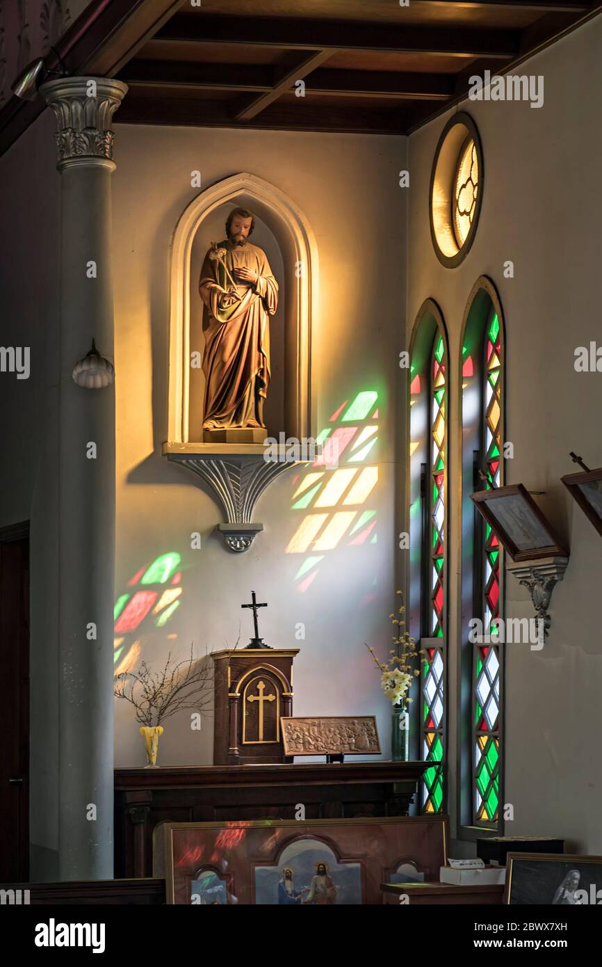 Light through stained glass windows, Tsuwano catholic church, Tsuwano ...
