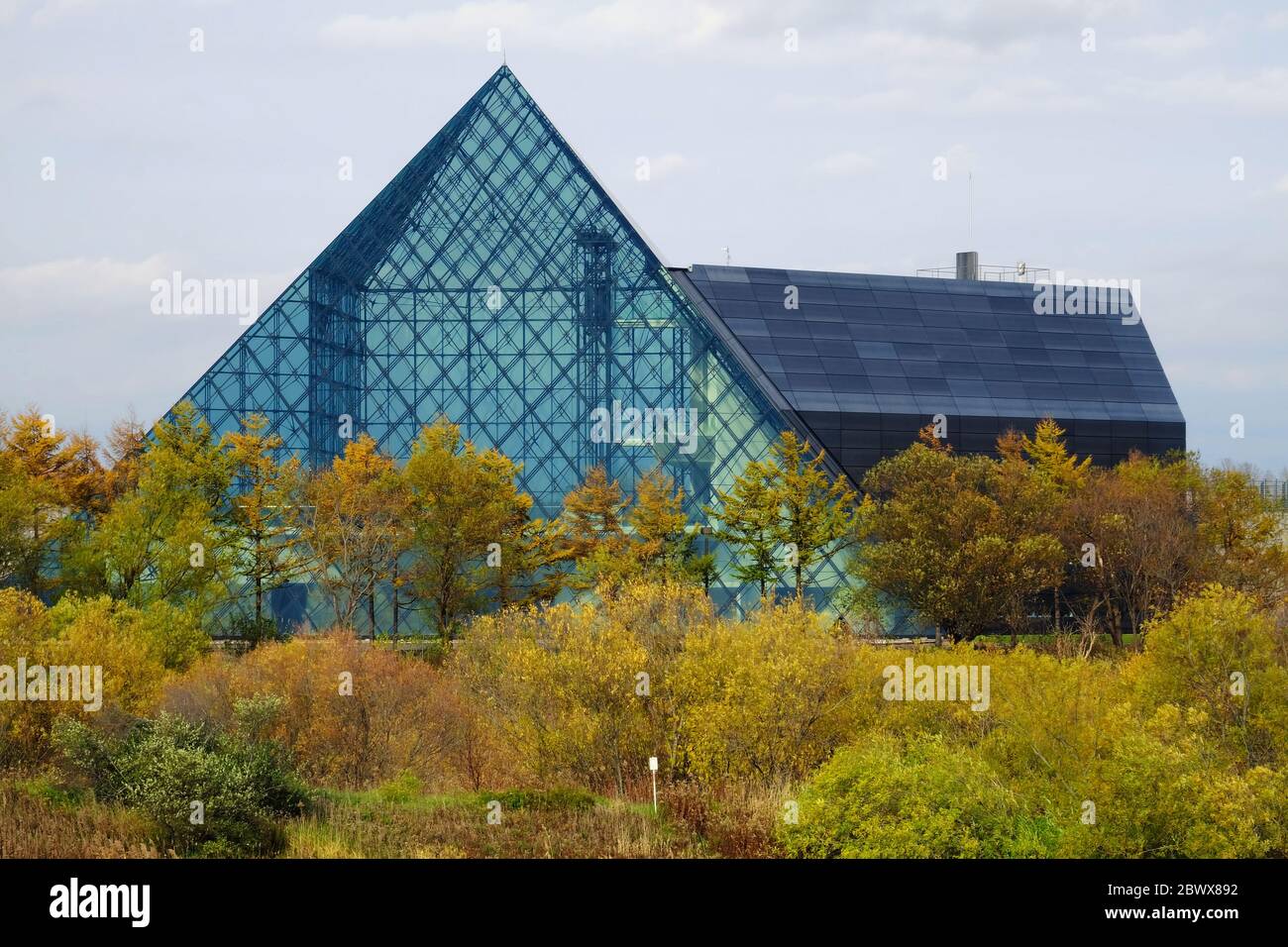 SAPPORO, JAPAN - NOVEMBER 11, 2019: Glass Pyramid in Moerenuma Park in ...