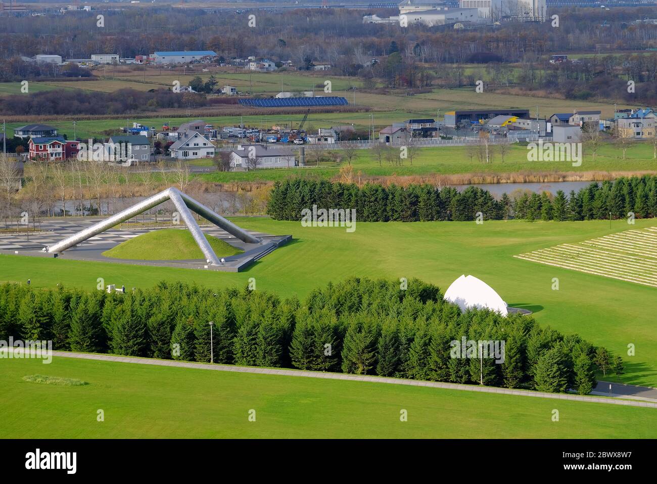 SAPPORO, JAPAN - NOVEMBER 11, 2019: Huge triangular metal pyramid in ...