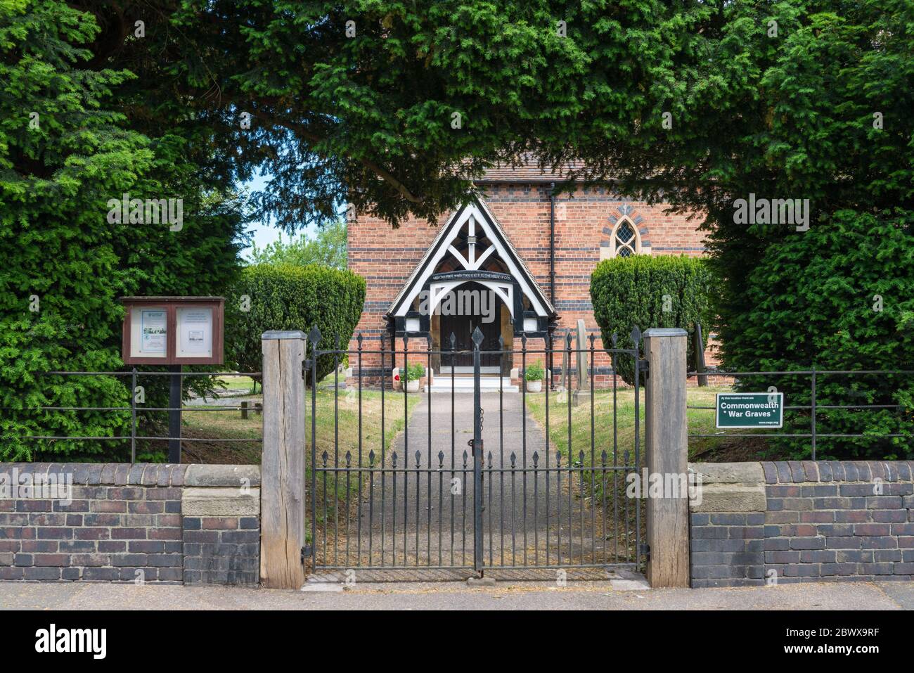 Gates at the entrance to St Stephen's Church, Fradley,near Lichfield ...