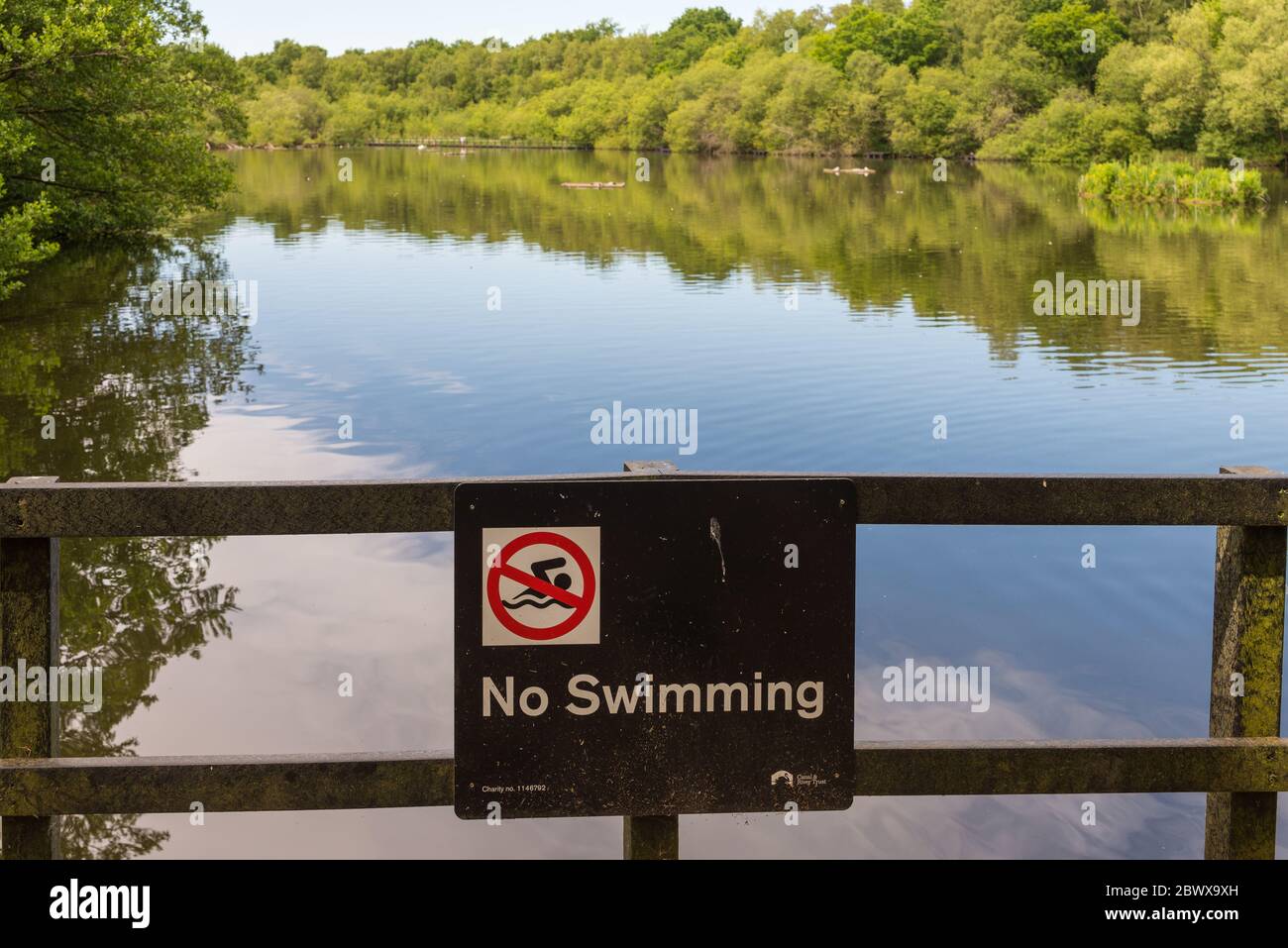 No swimming sign at Fradley Nature Reserve and reservoir at Fradley ...