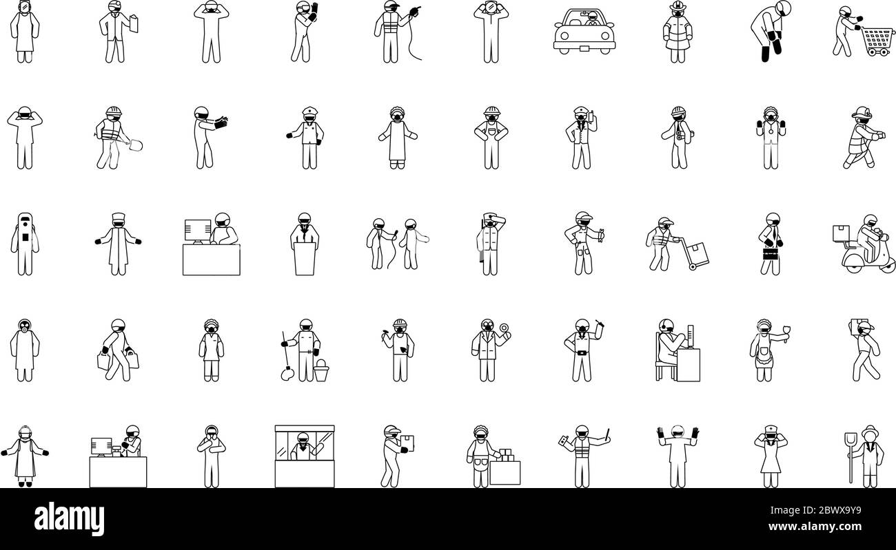 essential pictogram workers icon set over white background, line style ...
