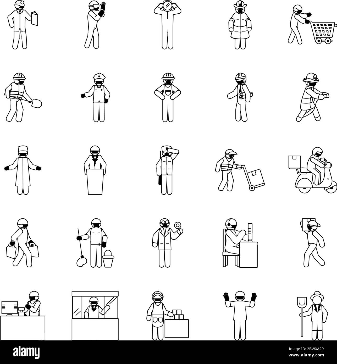 pictogram people and essential workers icon set over white background ...