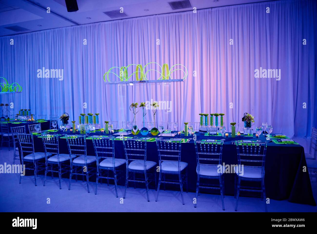 Fancy guest long table set up for a wedding or social event in the ...