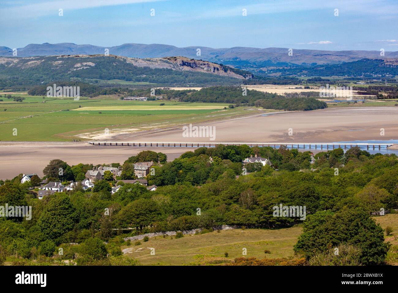 Ariel view from Arnside Knot Cumbria of the rail bridge over the Kent ...