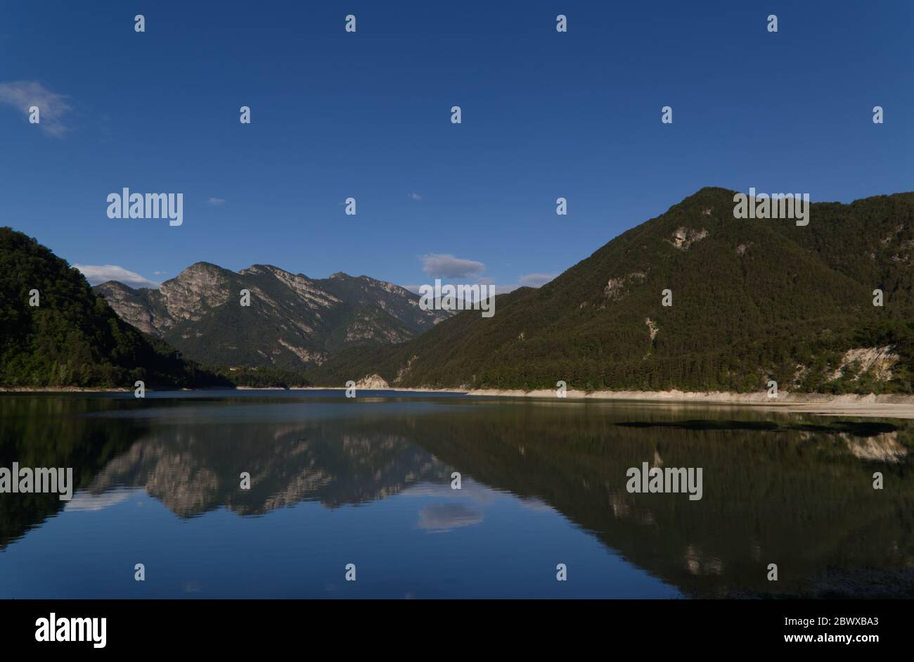The beautiful morning landscape of the Redona Lake, Italy Stock Photo ...