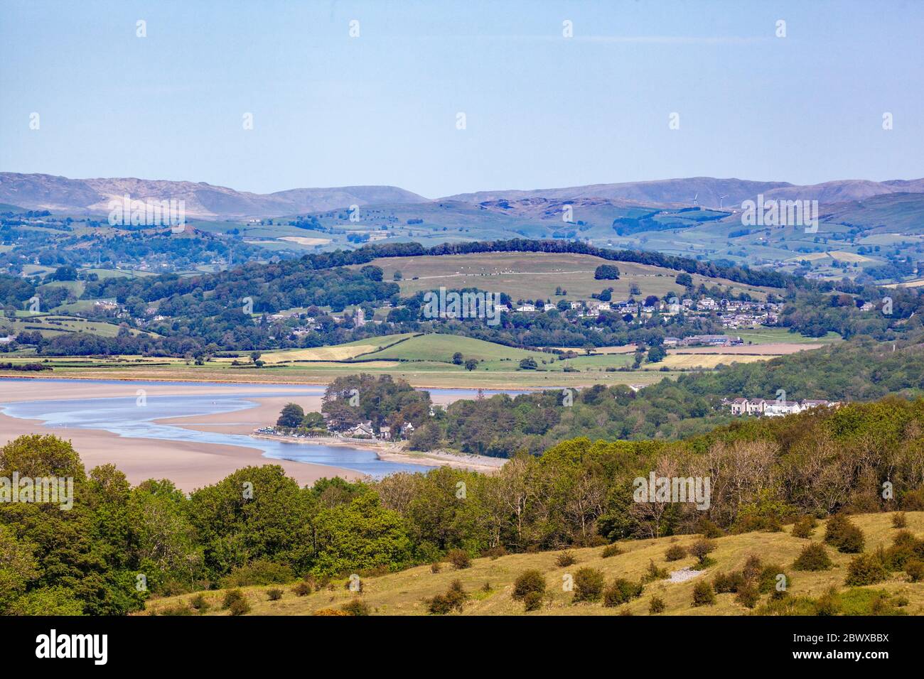 Ariel view from above of the Cumbria village of Silverdale sitting on ...