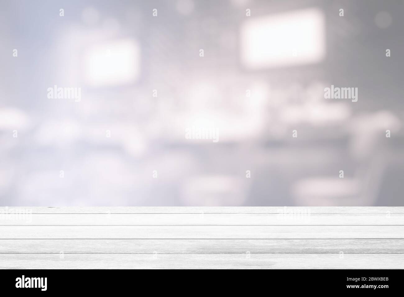 White Wood Table with Blurred White Coffee Shop Background, Suitable ...