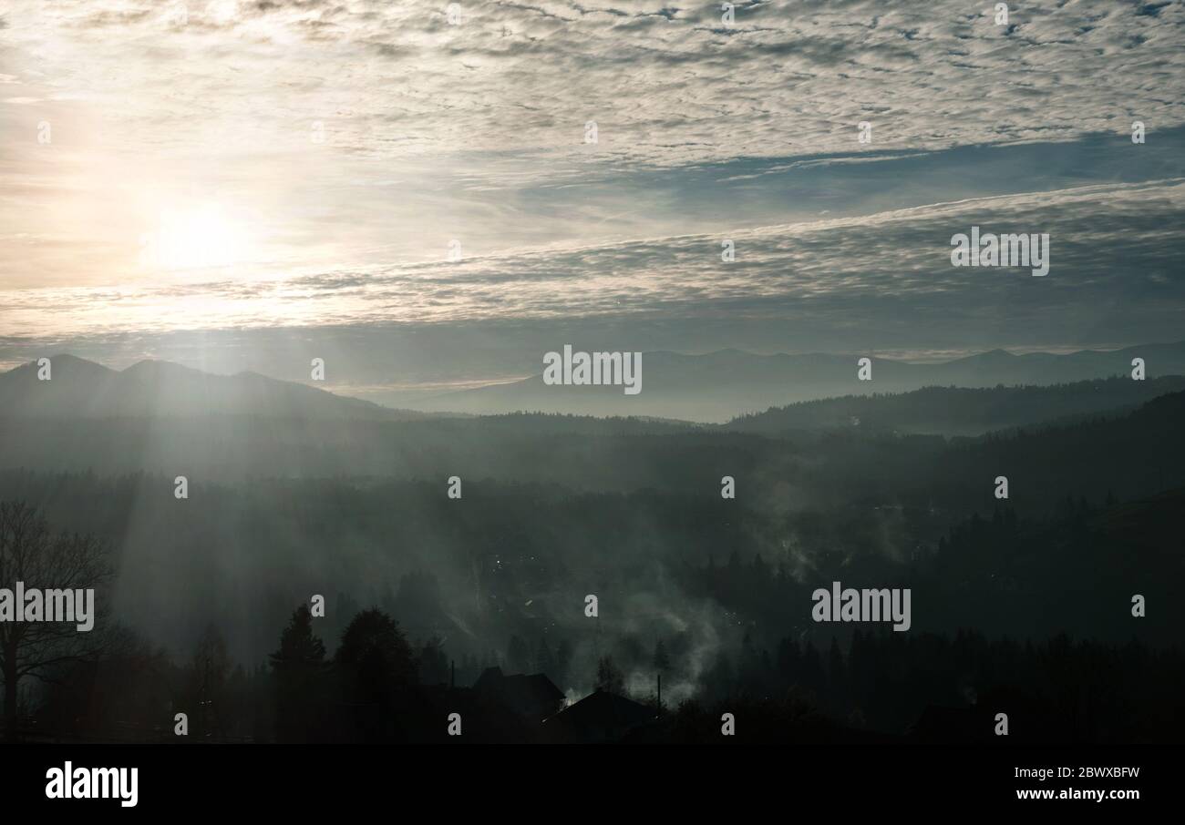 Evening mountain landscape. Beautiful panoramic mountain scene Stock ...