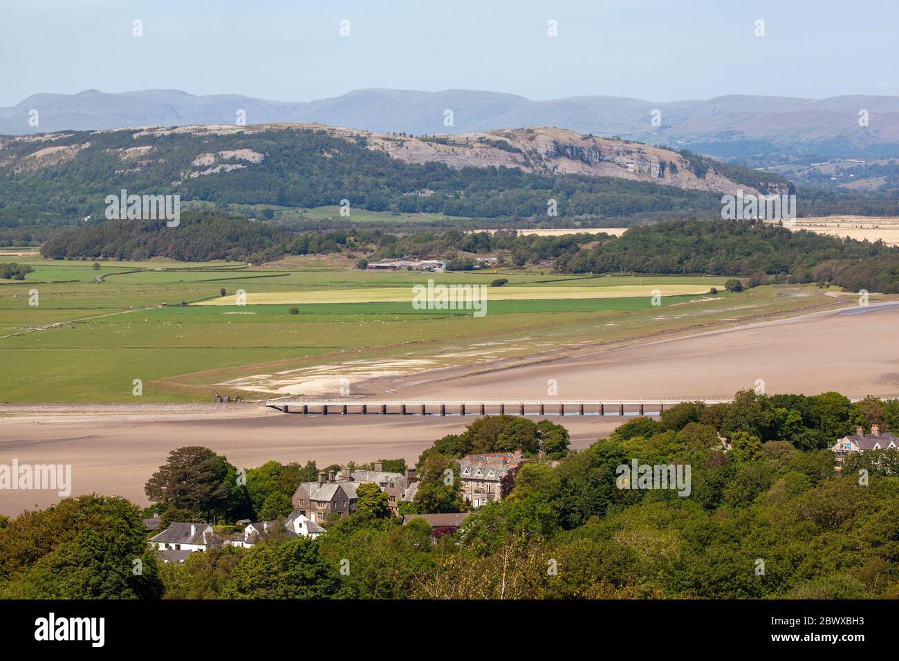 Ariel view from Arnside Knot Cumbria of the rail bridge over the Kent ...