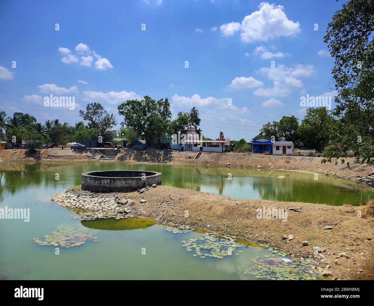 village water well located on pond.The Large diameter water well on the ...