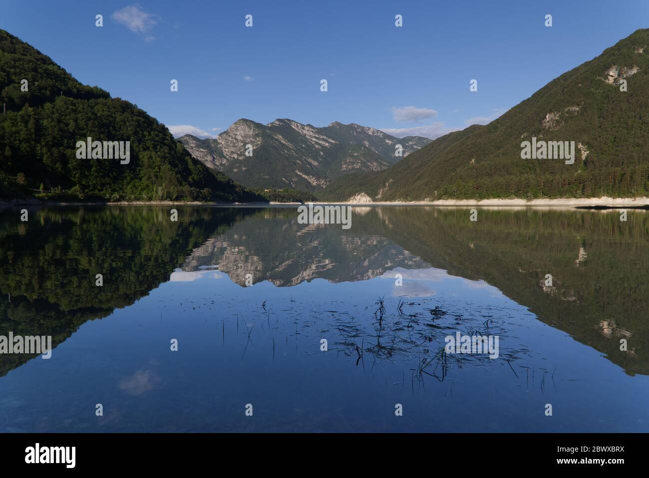 The beautiful morning landscape of the Redona Lake, Italy Stock Photo ...