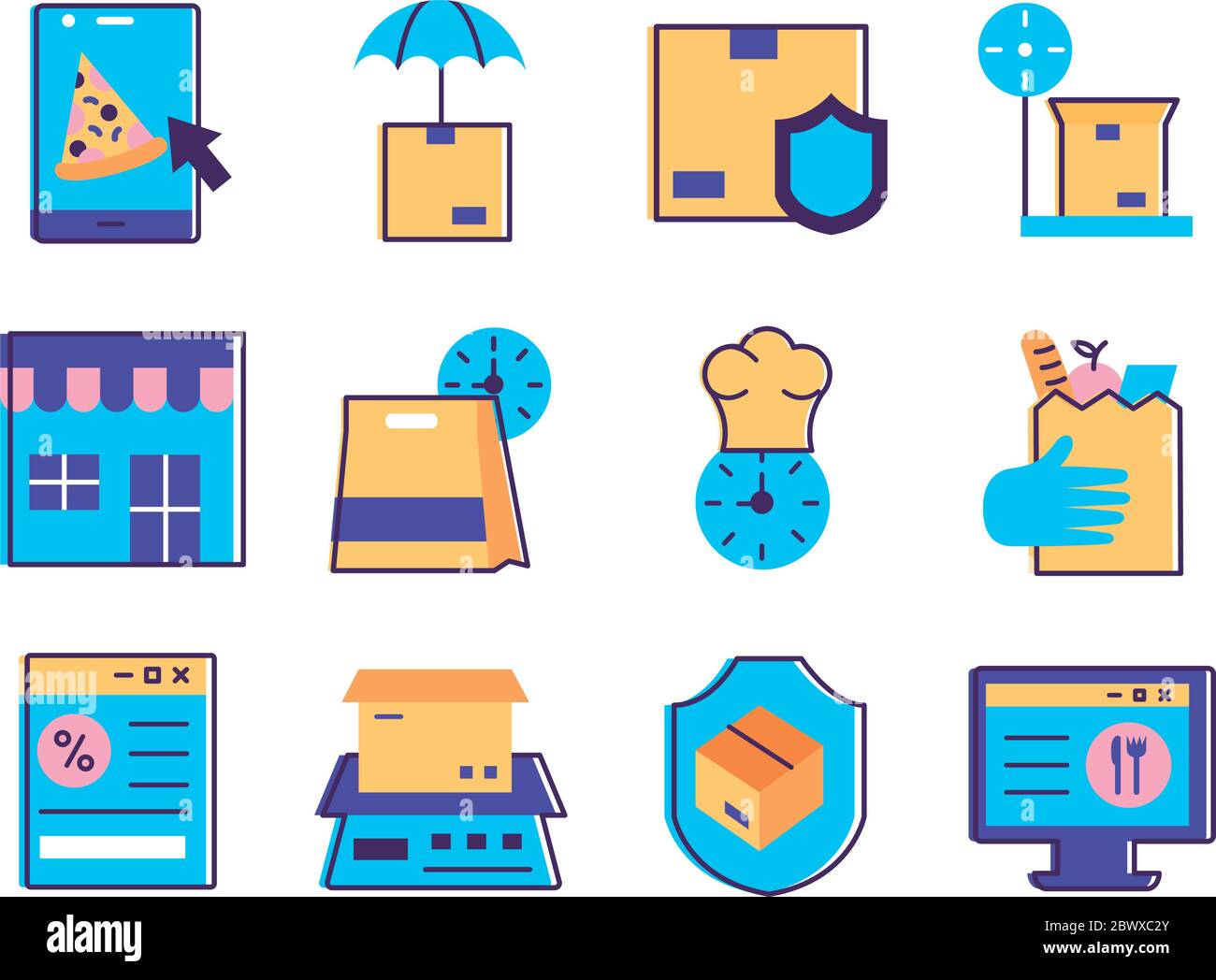 delivery food groceries service set icons Stock Vector Image & Art - Alamy
