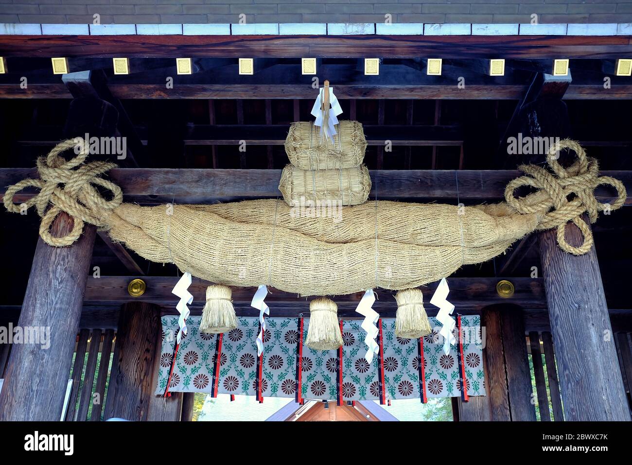 Shimenawa Sacred Ropes in front of Hokkaido shrine Mikado where is a ...