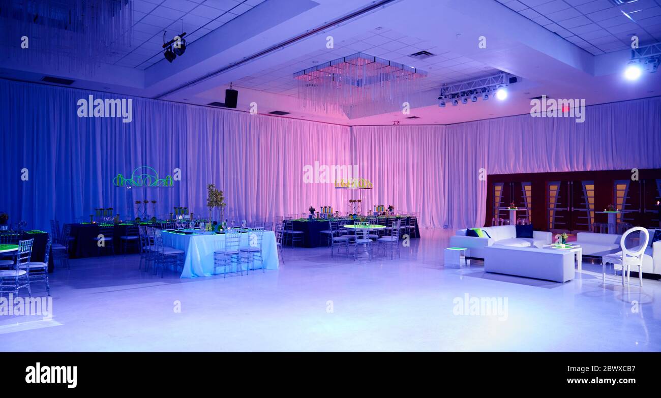 Beautiful party room set up for a wedding or social event draped walls ...