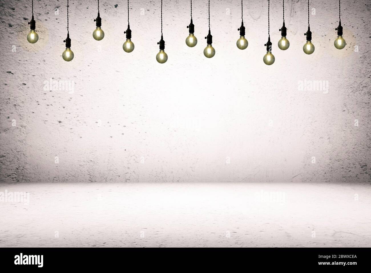 Light Bulbs in the White Grunge Concrete Room Texture Background Stock ...