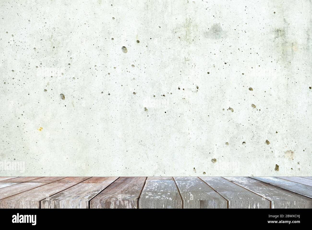 Abstract Wooden Table with Raw Concrete Wall Texture Background Stock ...