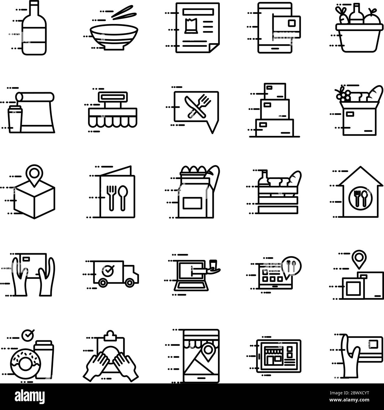 delivery food groceries service set icons Stock Vector Image & Art - Alamy