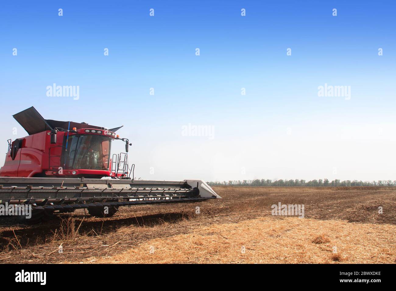 Harvester farming in the field. Harvesting machines. Field on a bright ...