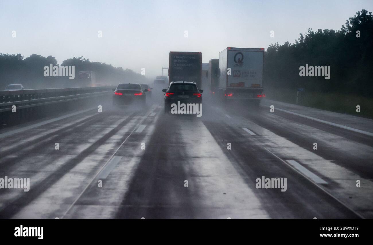 Leipzig, Germany. 03rd June, 2020. Poor visibility when it rains on the ...