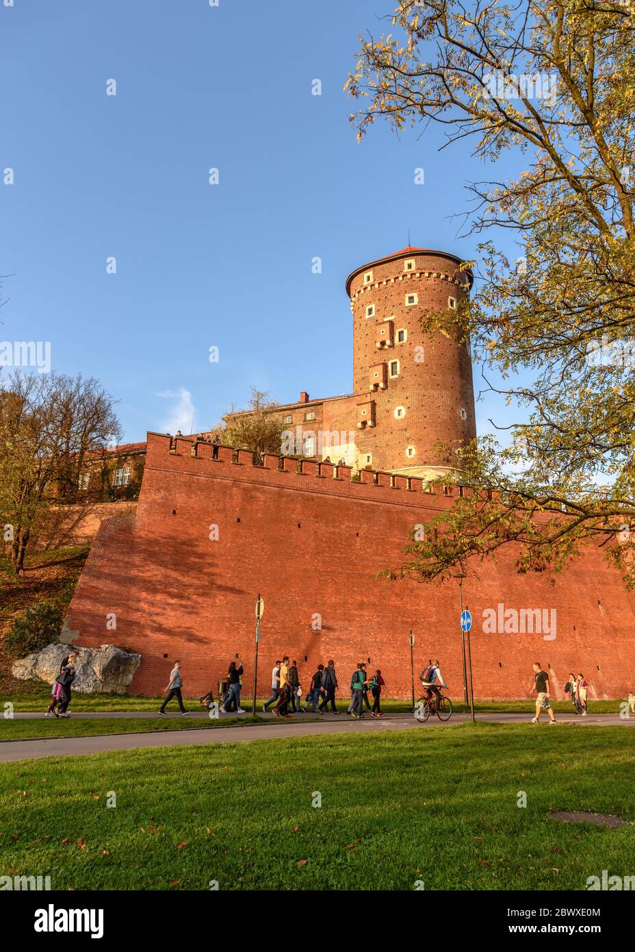 Tourists walking beneath the Baszta Sandomierska in Wawel Castle in ...