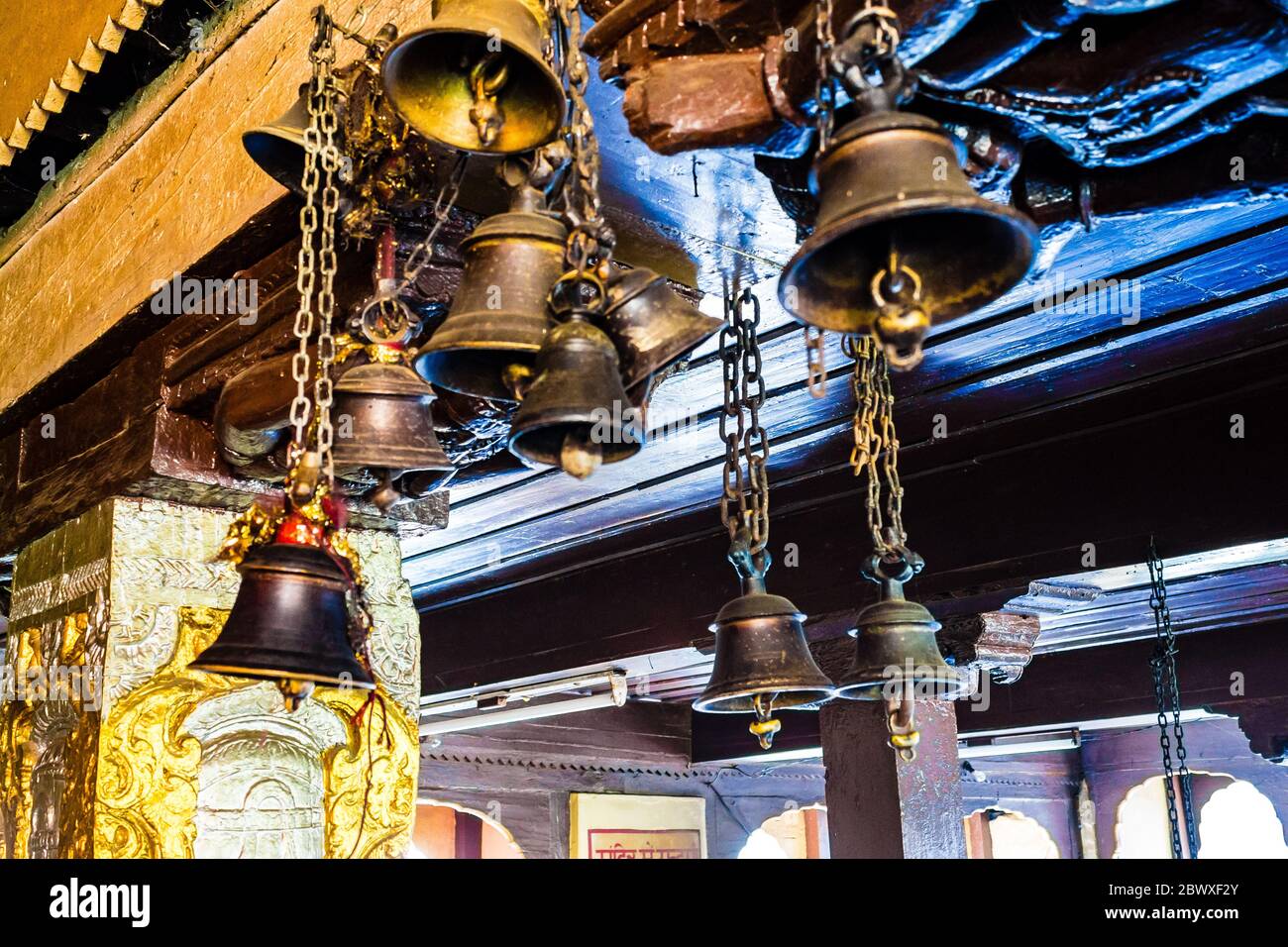 Religious ringing bells in the temple of Khajji Baba in Khajjiar Hill ...