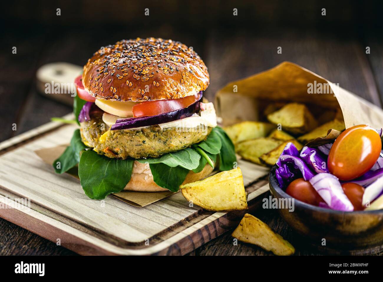 Vegetarian hamburger, sandwich made without meat, with portion of ...