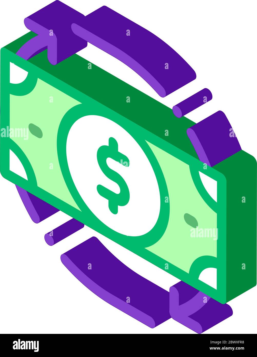 Bank Note Dollar And Around Arrows isometric icon Stock Vector Image ...