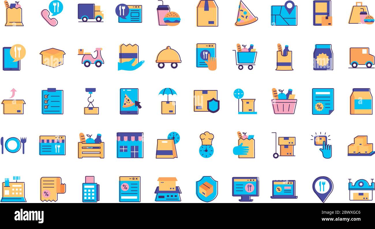 delivery food groceries service set icons Stock Vector Image & Art - Alamy