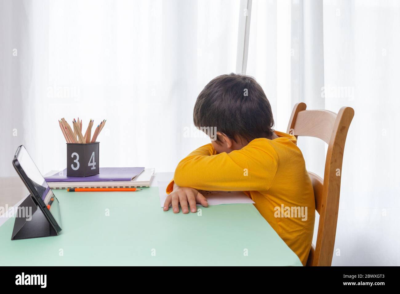 upset boy dont want do homework, children protest against school ...