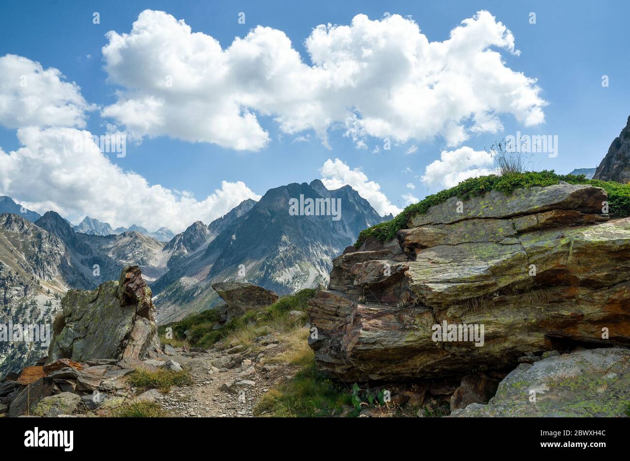 Rocks on a mountain pathway in Maritime Alps Park, Italy Stock Photo ...