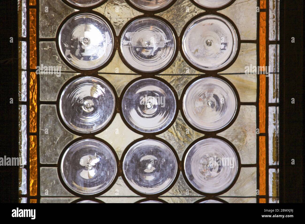 Stained glass window detail in catholic church Stock Photo - Alamy