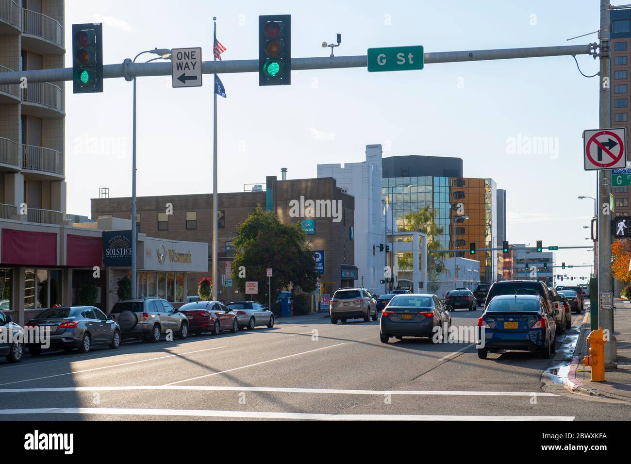 Historic buildings on 5th Avenue at G Street in downtown Anchorage ...