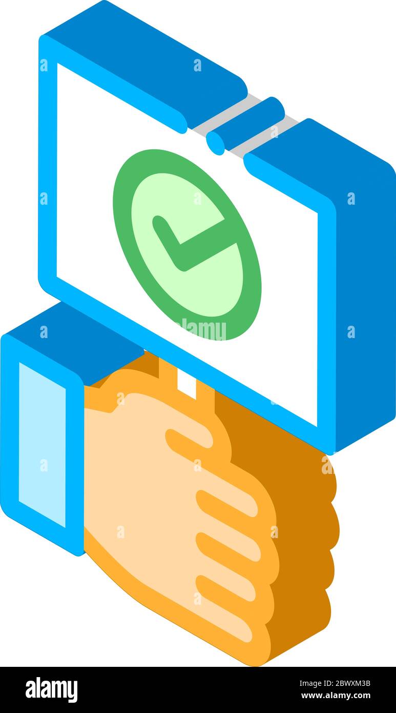 Hand Holding Tablet With Approved Mark isometric icon Stock Vector ...