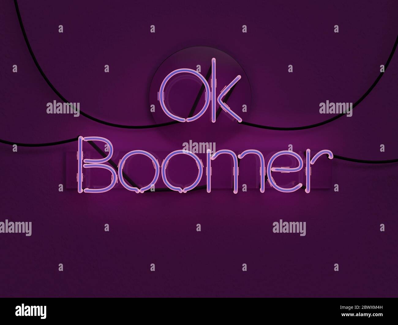 Ok Boomer text Neon Sign in mode on with glowing violet color concept ...
