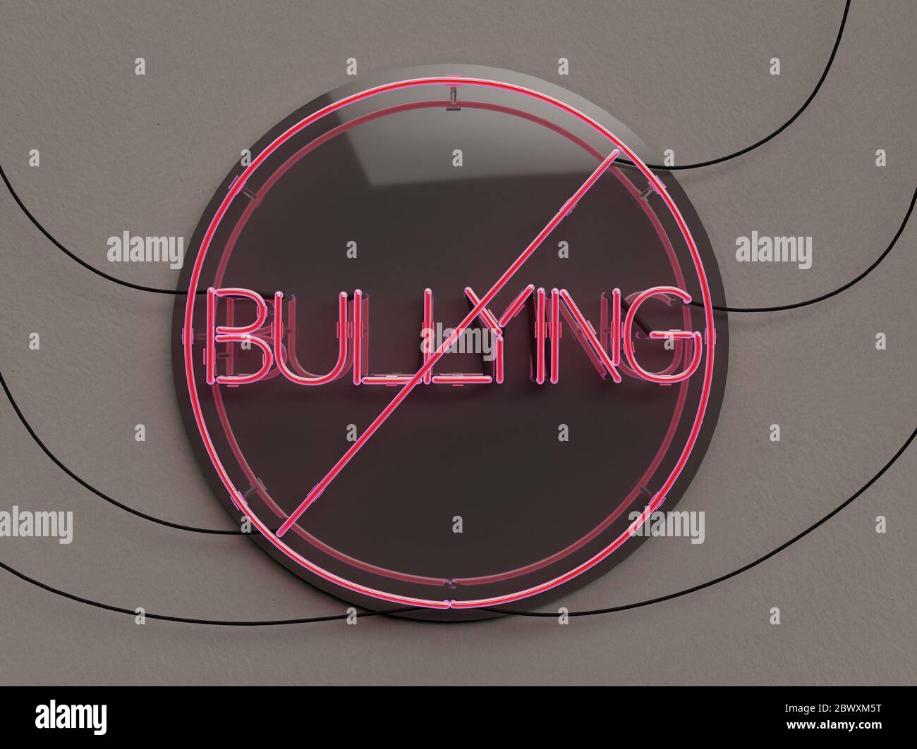 Stop Bullying Neon Sign in a circular format with glowing red color ...