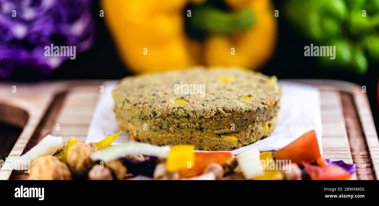 homemade vegan hamburger without meat, made from vegetables on rustic ...