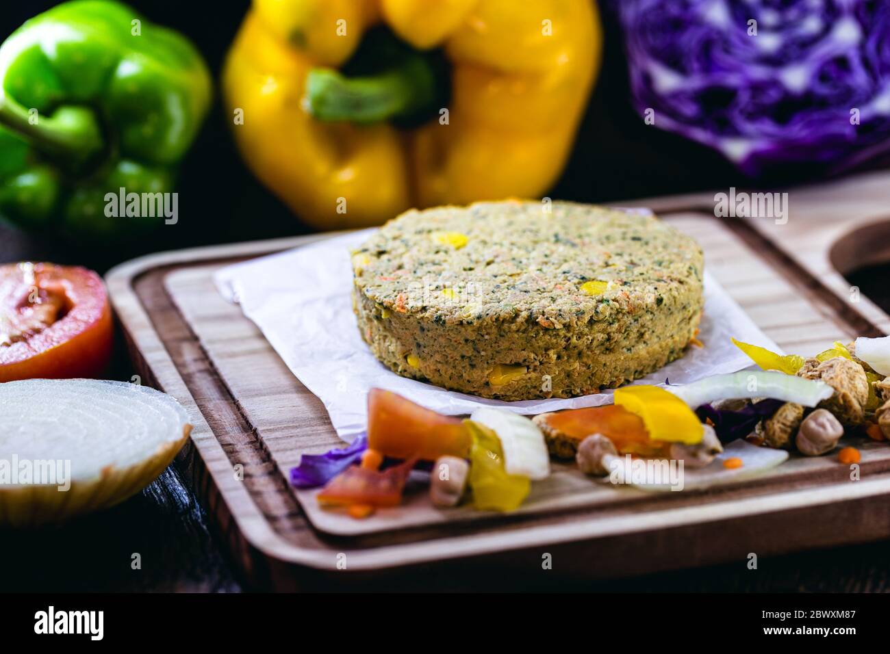 homemade vegan hamburger without meat, made from vegetables on rustic ...