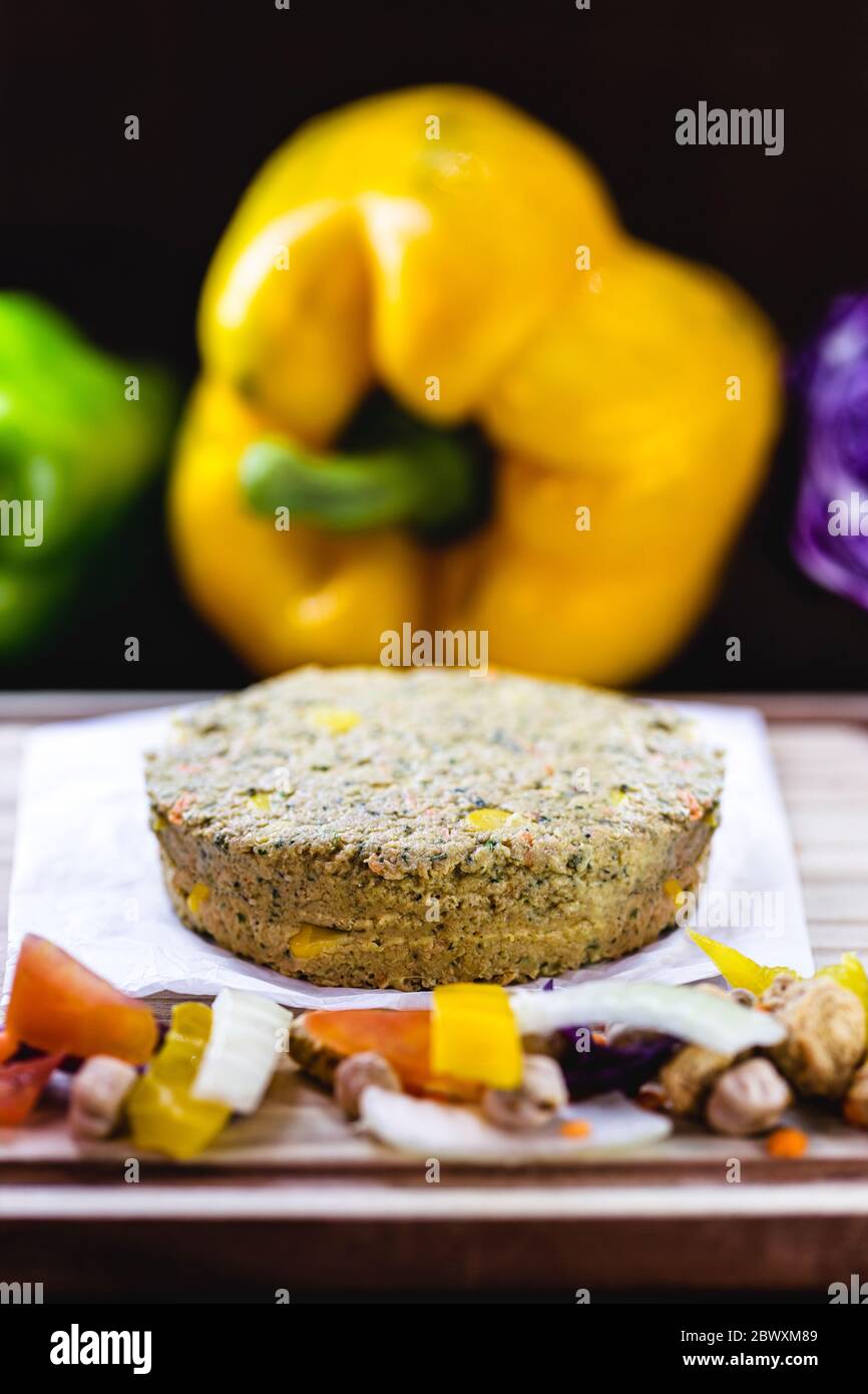 homemade vegan hamburger without meat, made from vegetables on rustic ...