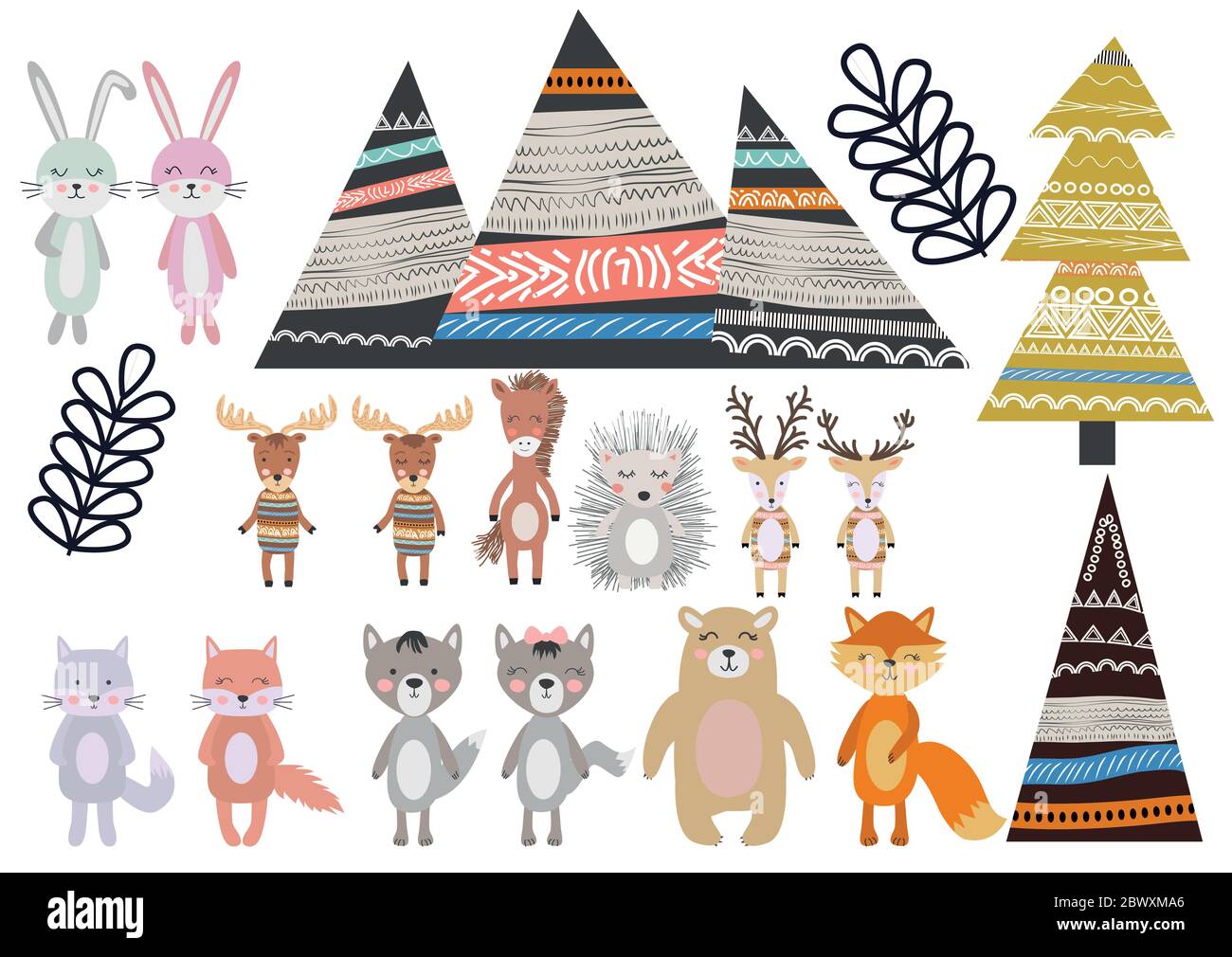Cute Scandinavian Style Animals and Design Elements Stock Vector Image ...