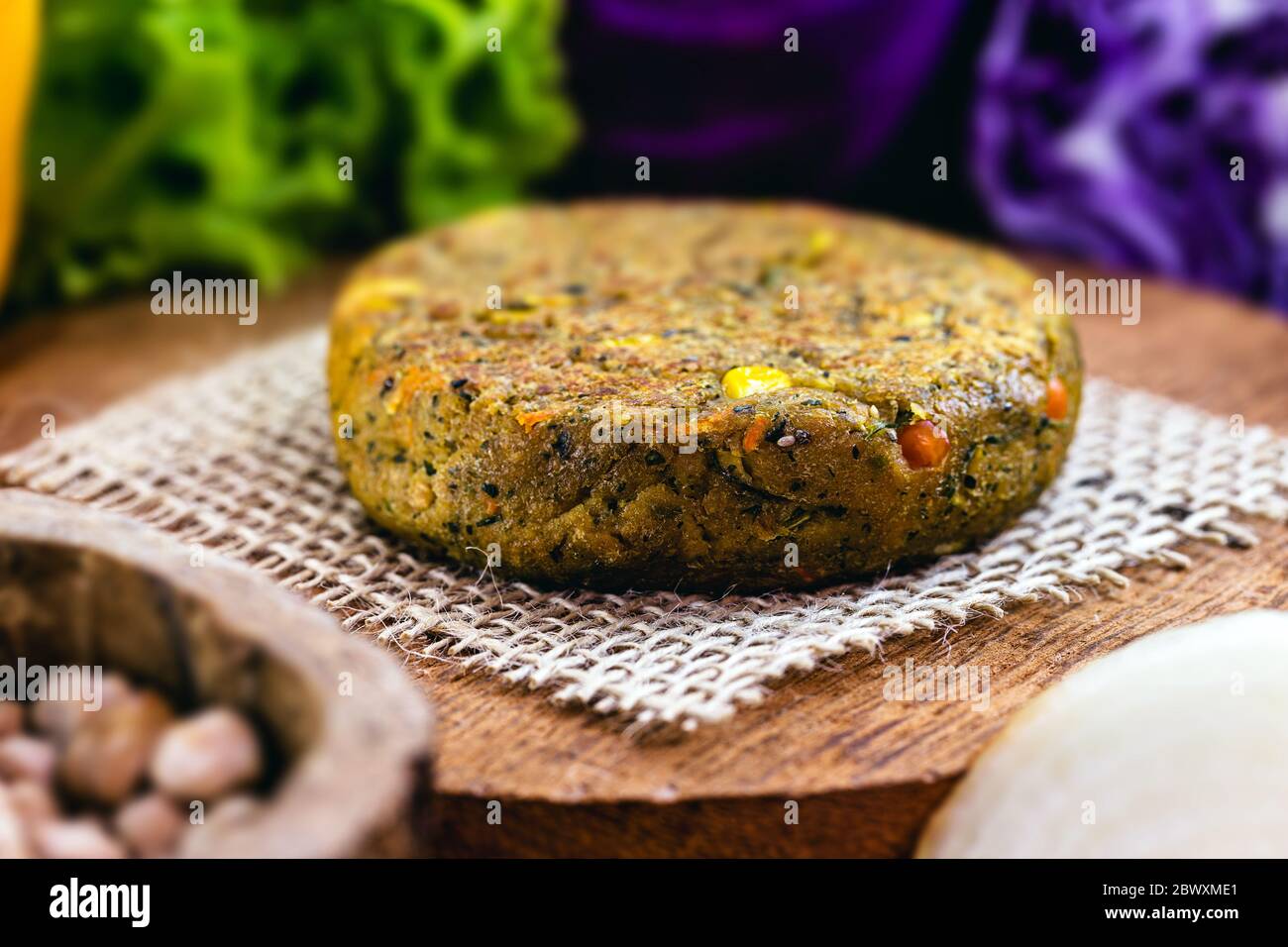 vegan burger without meat. Home made with vegetables, chickpeas, soy ...