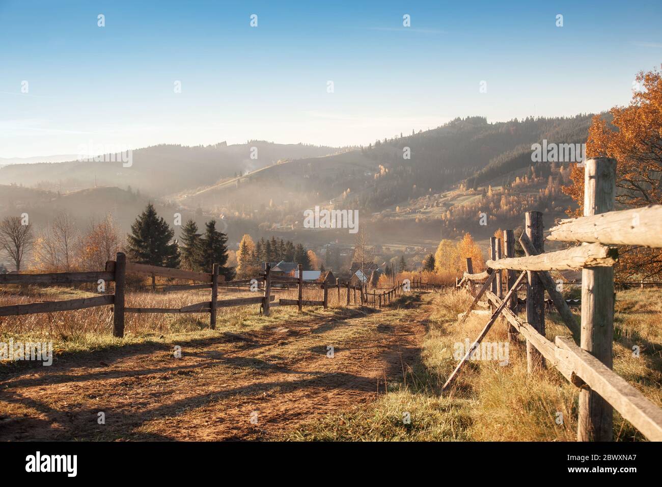 Mountain rural landscape with footpath in the autumn Stock Photo - Alamy