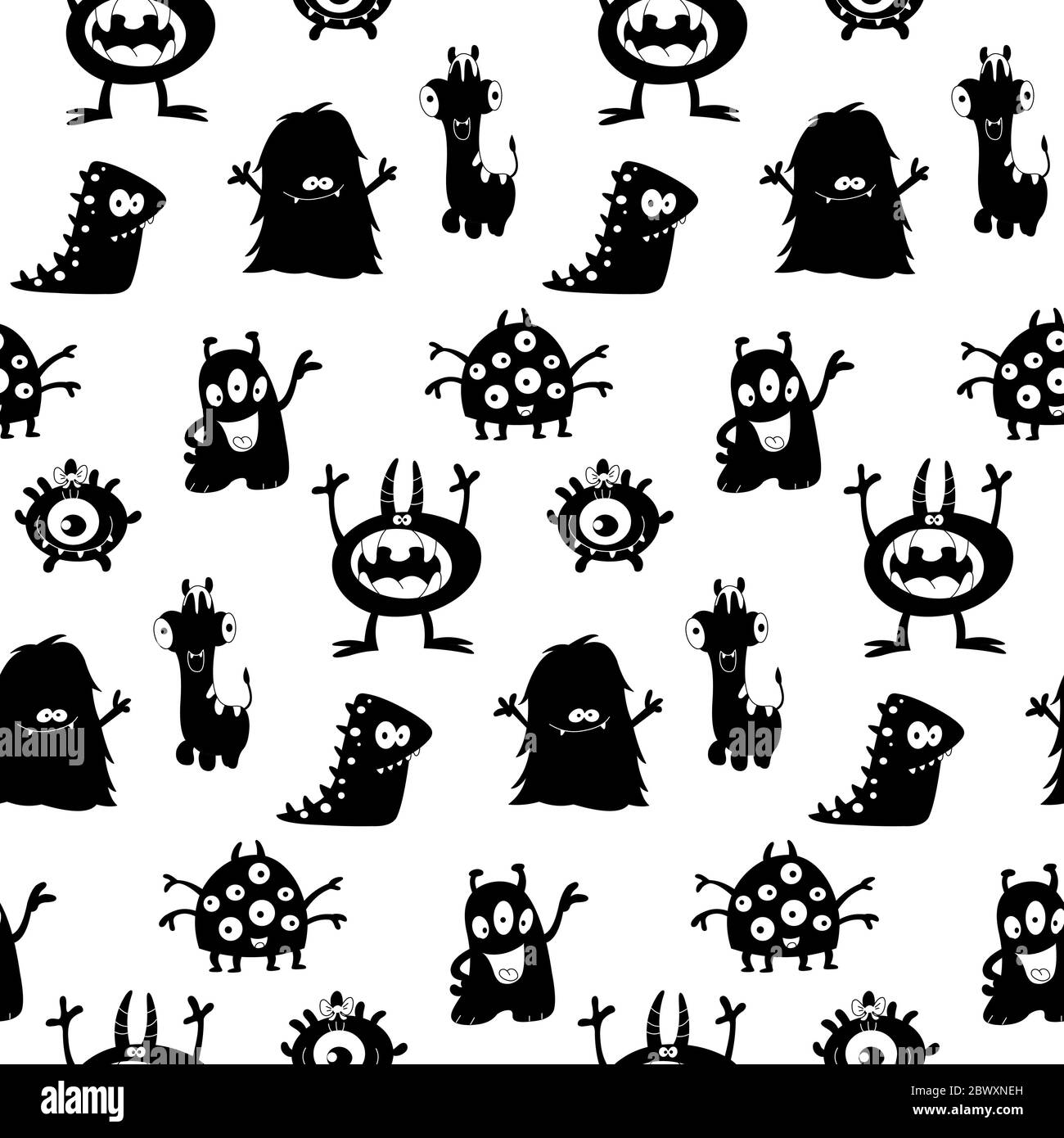 Cute monsters silhouettes seamless pattern Stock Vector Image & Art - Alamy