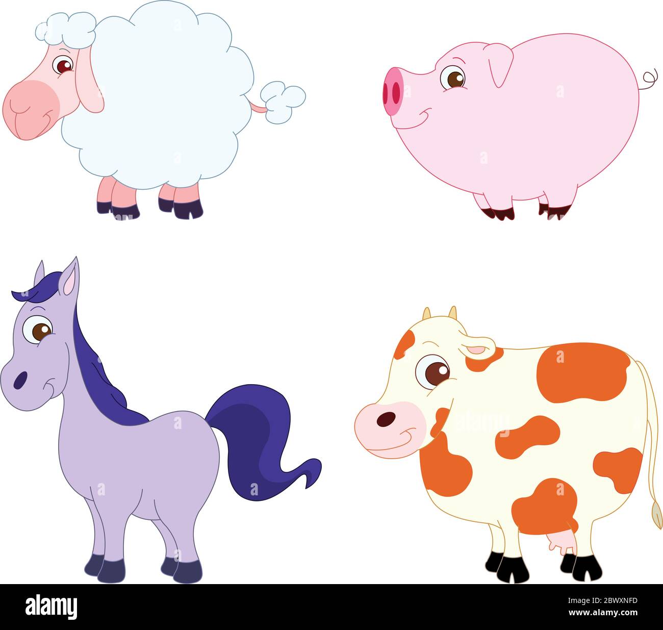 Illustration Set of cute farm animals: sheep, pig, horse and cow Stock ...