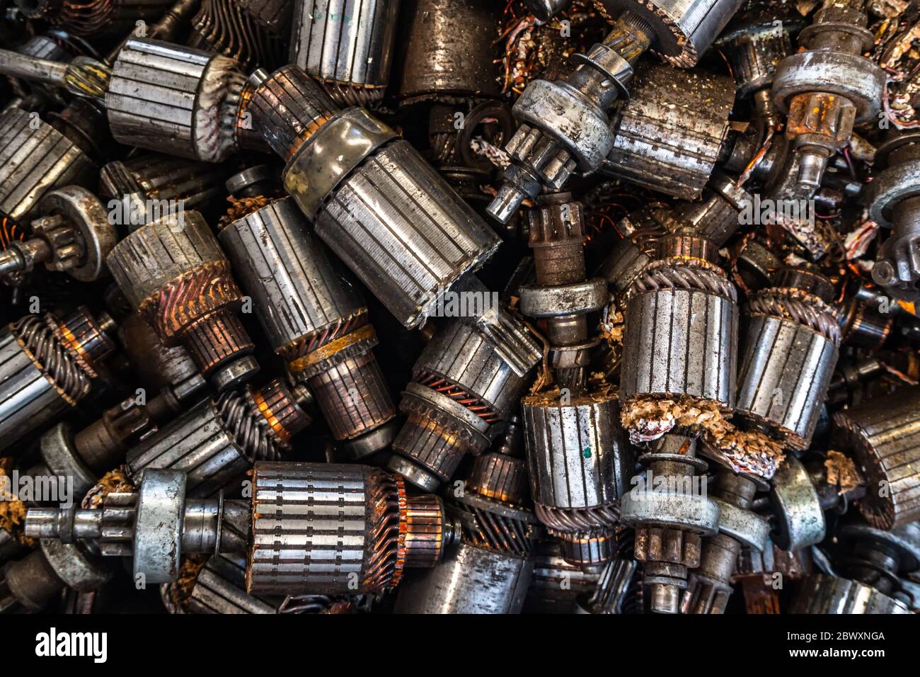 scrap yard of car's start motor rotor for recycling Stock Photo - Alamy