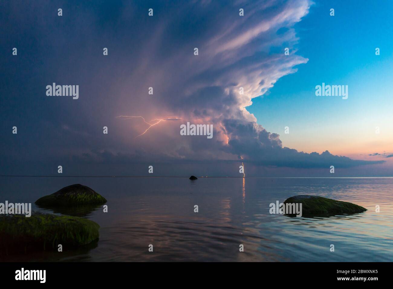 Beautiful scene with stormfront and lightning summer seascape Stock ...